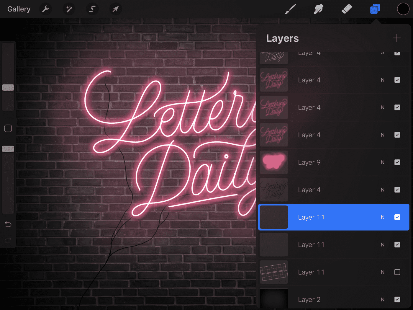 How To Create Neon Lettering In Procreate Tutorial 2020 Lettering Daily